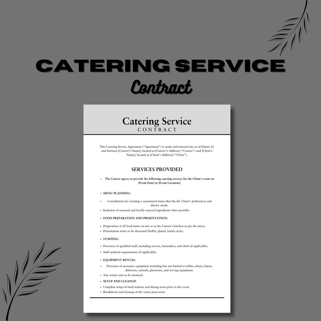 Catering Service Contract, Catering Services Editable Pdf,food Service ...