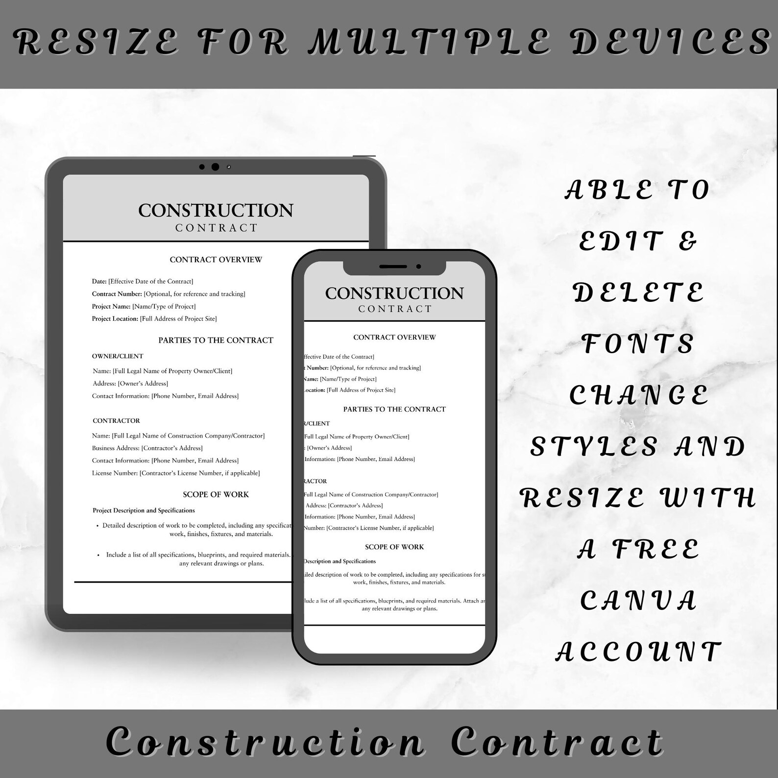 Construction Contract Template | Editable Professional Agreement ...