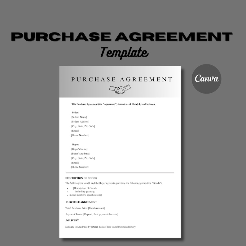 Editable Purchase Agreement Template: Business Sales Contract ...