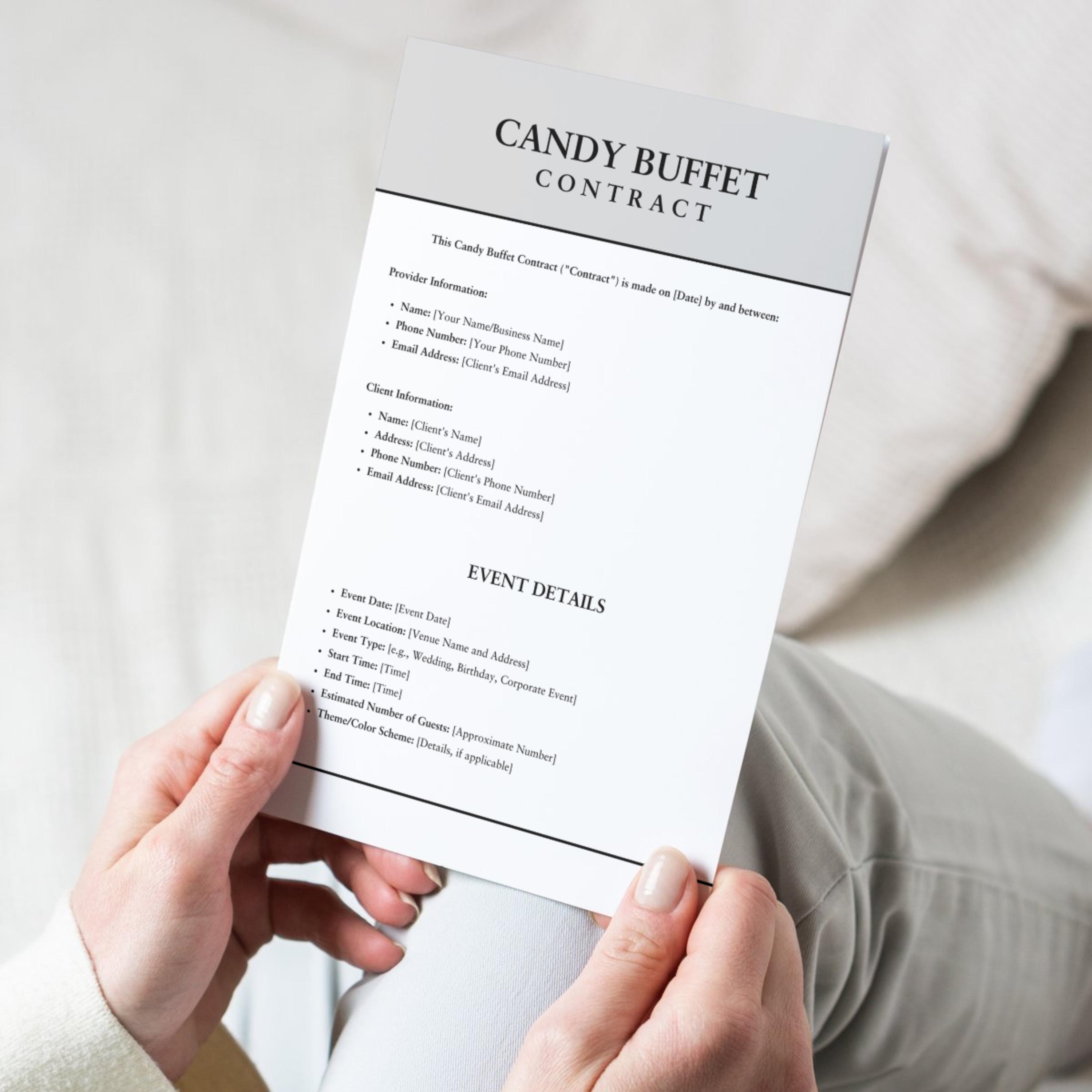 Candy Buffet Contract,dessert Table Service Agreement,party Event ...