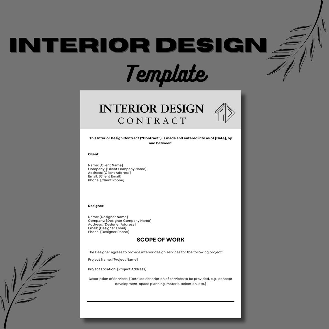 Printable Interior Design Contract PDF Template | Professional ...