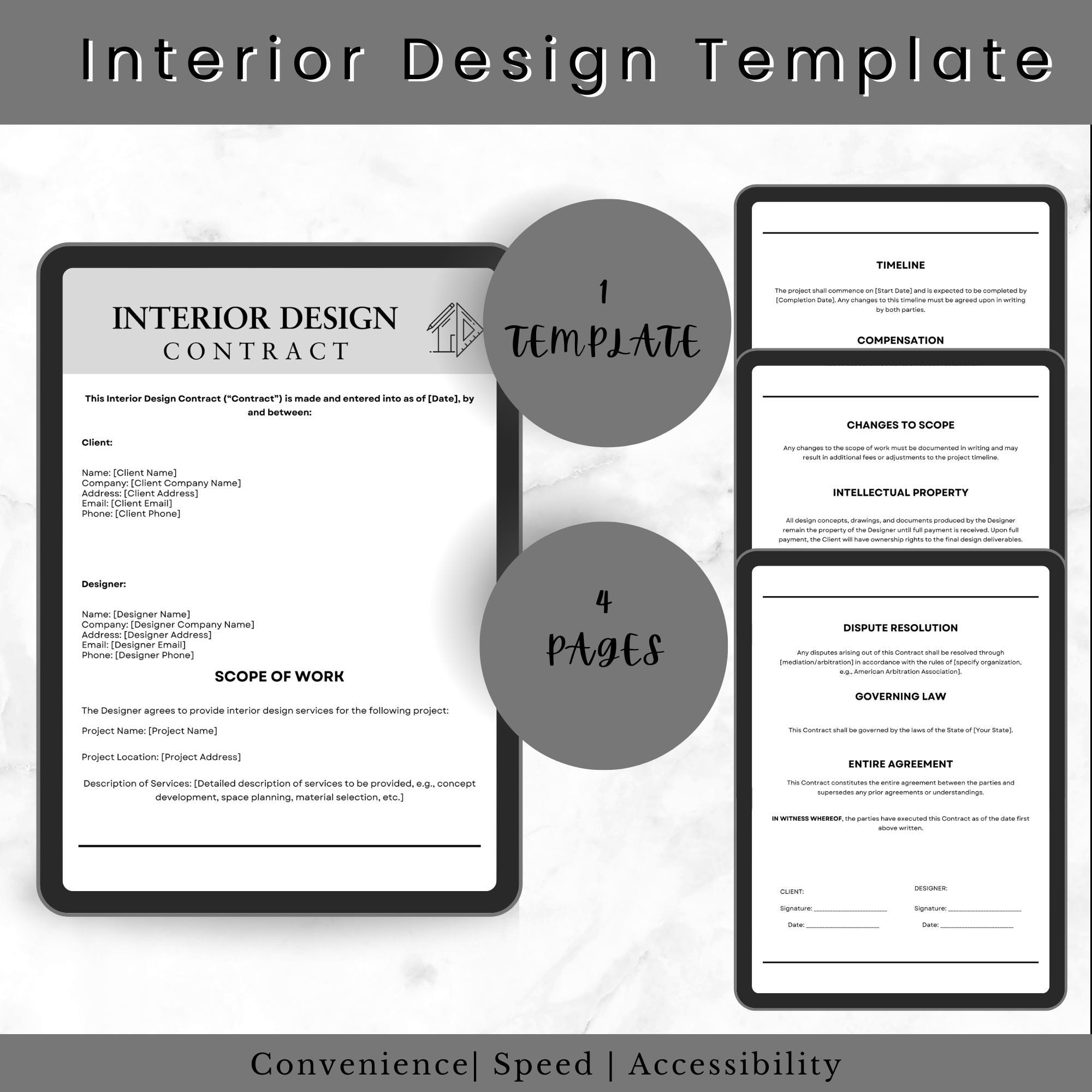 Printable Interior Design Contract PDF Template | Professional ...