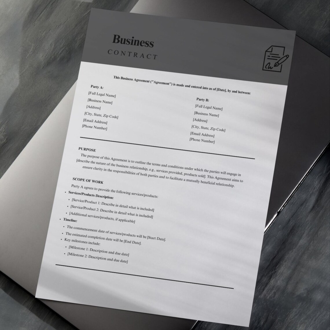 Editable Business Contract Template: Canva Employee & Partnership ...