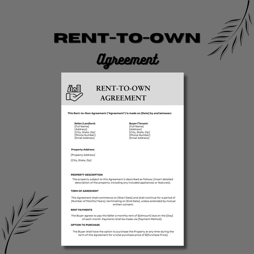 Rent-to-own Agreement, Lease to Own Option Agreement,lease to Purchase ...