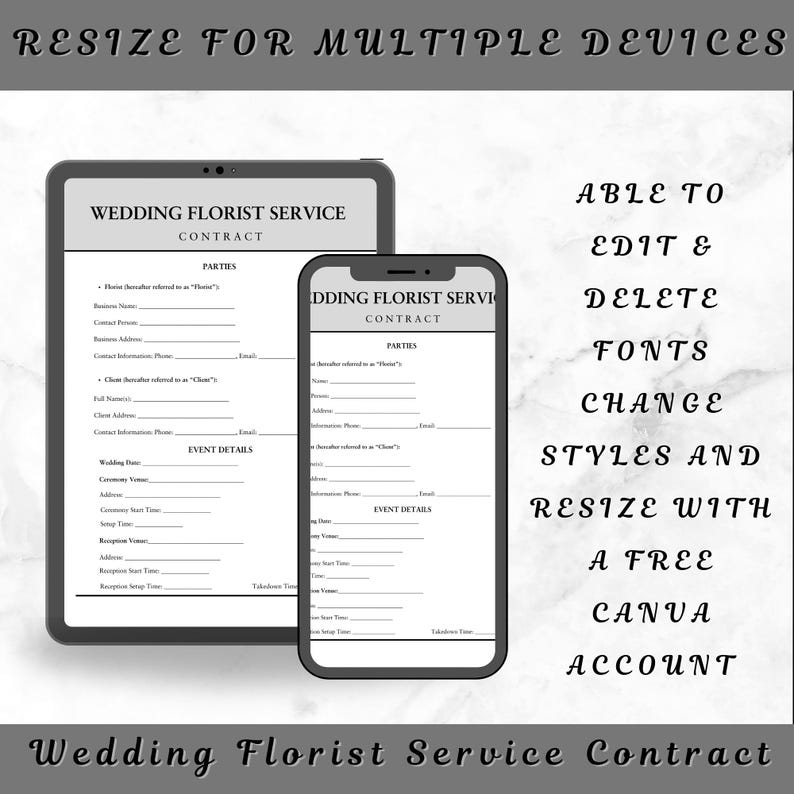Customizable Wedding Florist Contract Template | Editable Florist ...