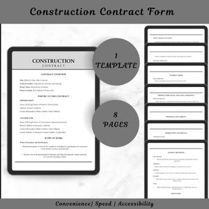 Construction Contract Template | Editable Professional Agreement ...