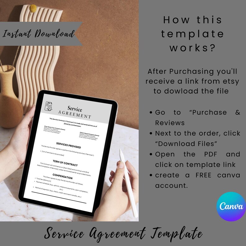 Editable Service Agreement Template: Instant Download (printable) - Etsy