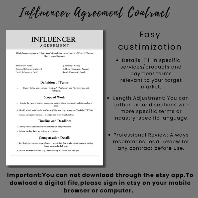 Influencer Contract , Contract Agreement, Influencer Contract Template ...