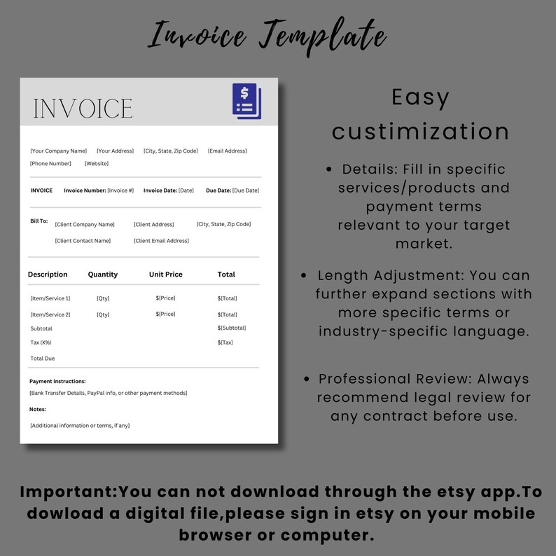 Modern Invoice Template: Customizable Business Form (canva Editable) - Etsy