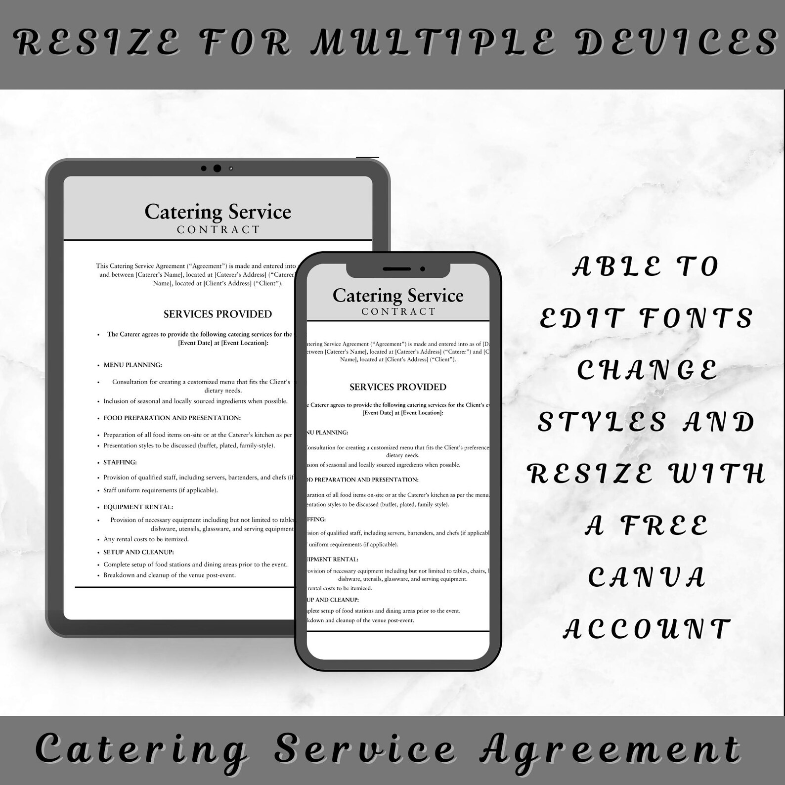 Catering Service Contract Template: Editable Agreement (canva) - Etsy