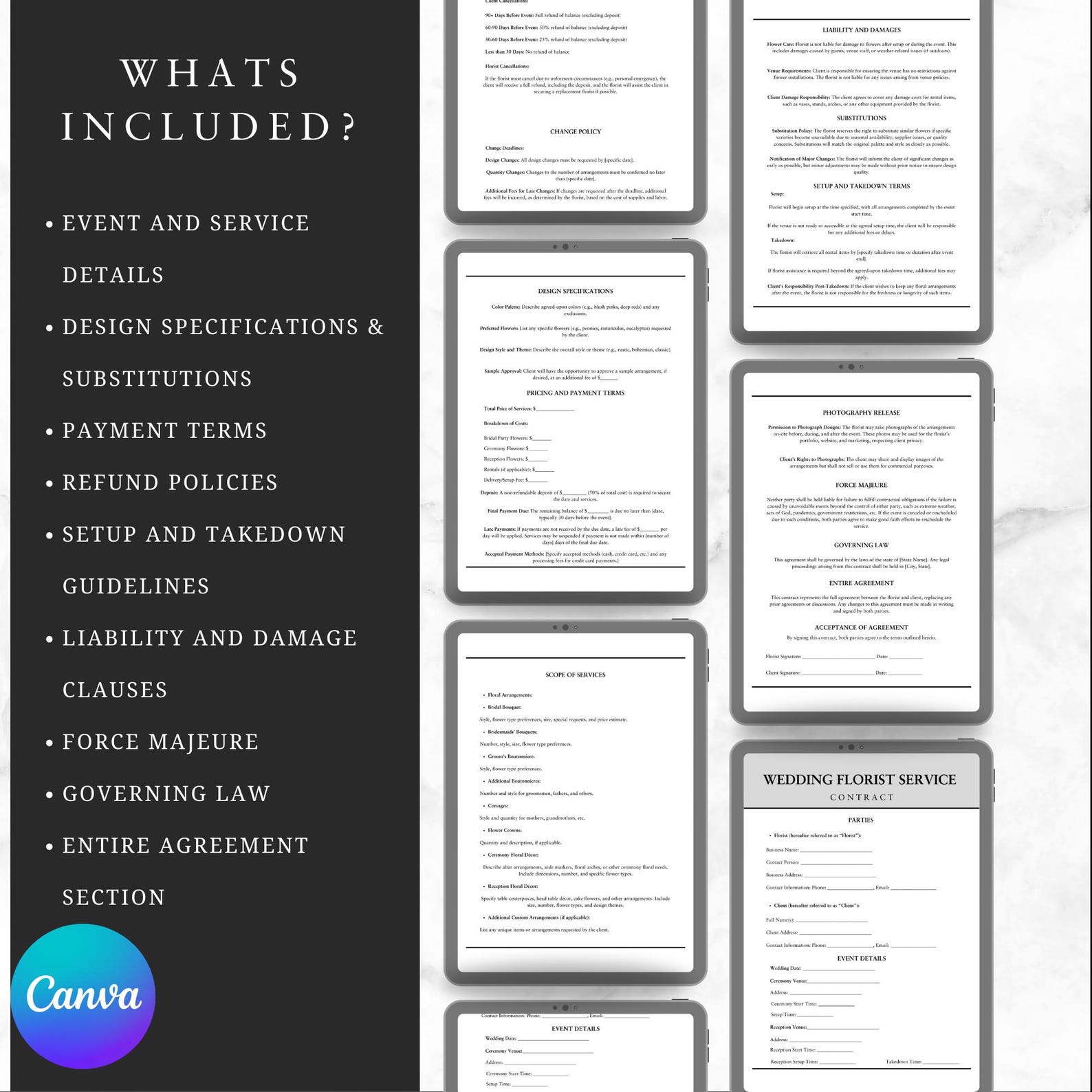 Customizable Wedding Florist Contract Template | Editable Florist ...