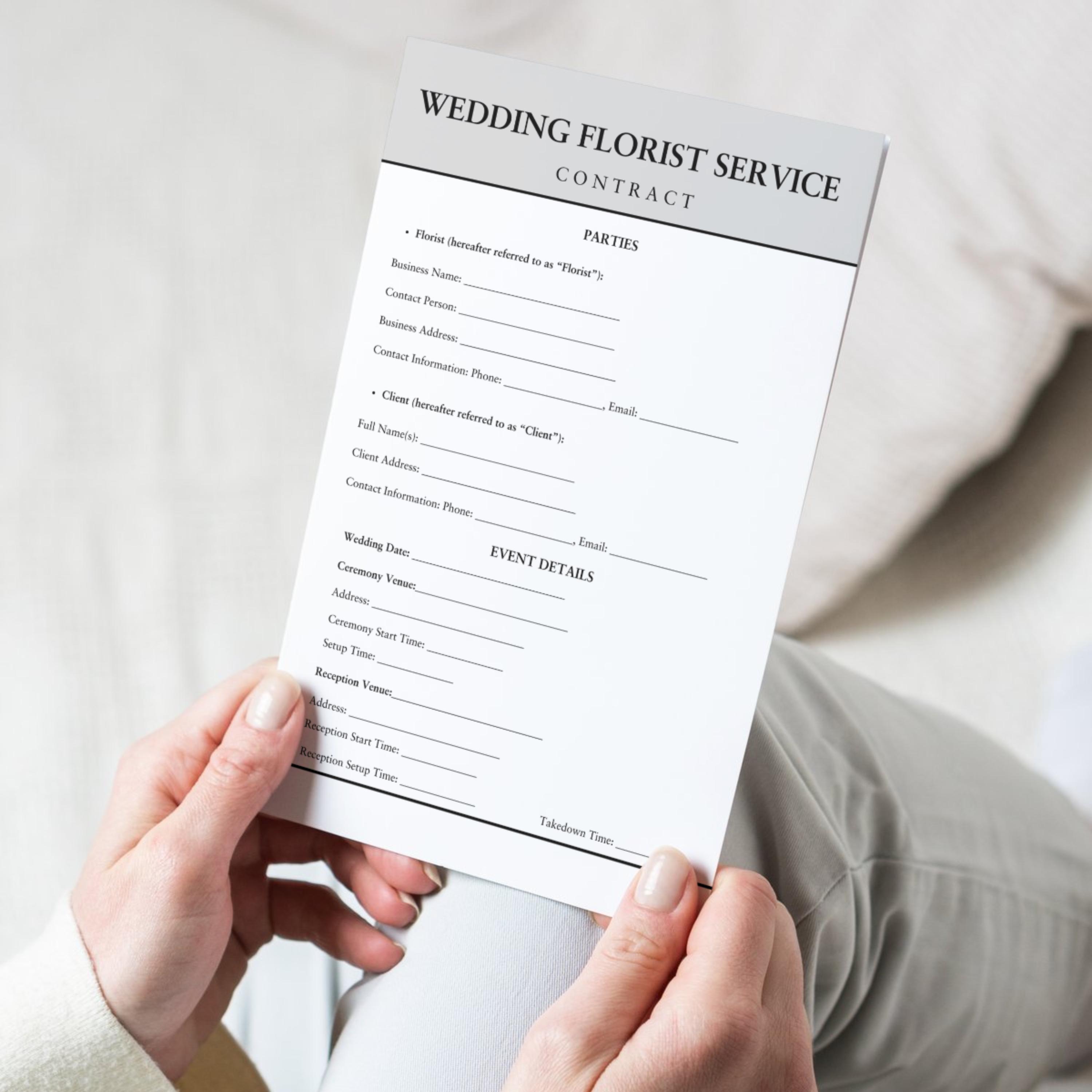 Customizable Wedding Florist Contract Template | Editable Florist ...