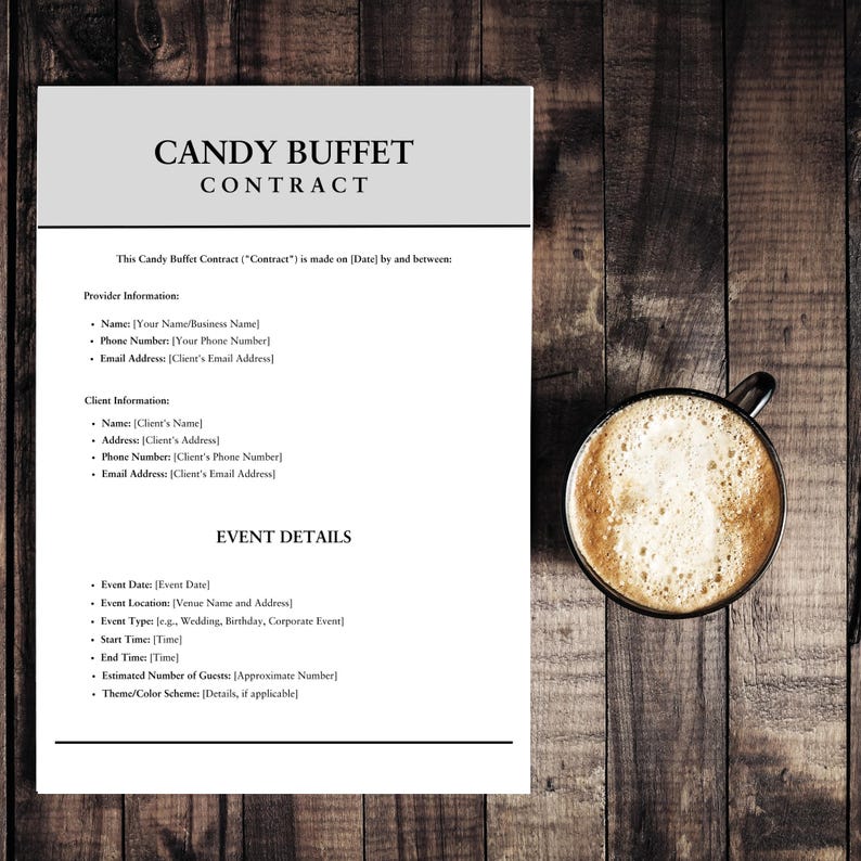 Candy Buffet Contract,dessert Table Service Agreement,party Event ...