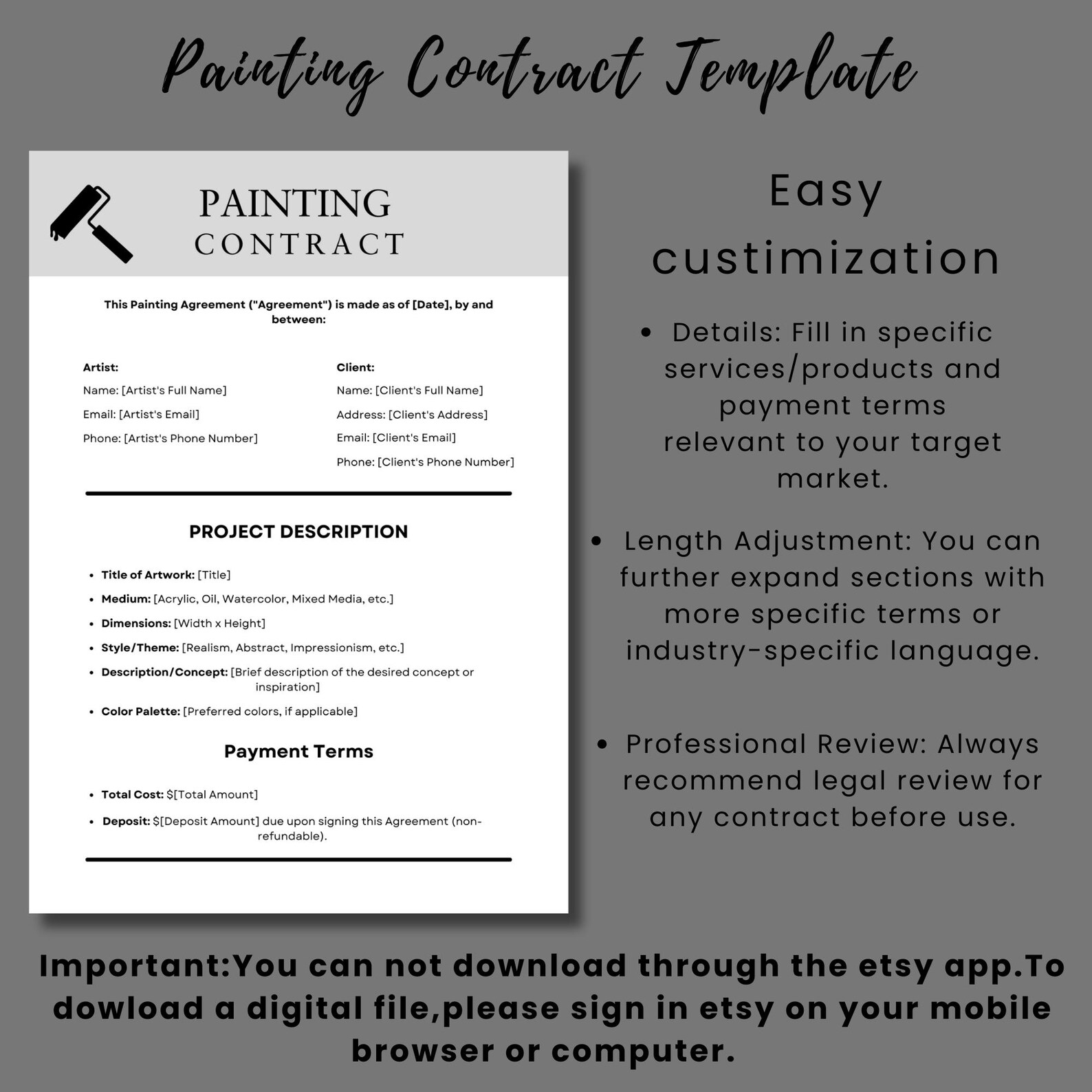 Editable Painting Contract Template: Client Intake Form (PDF Download ...