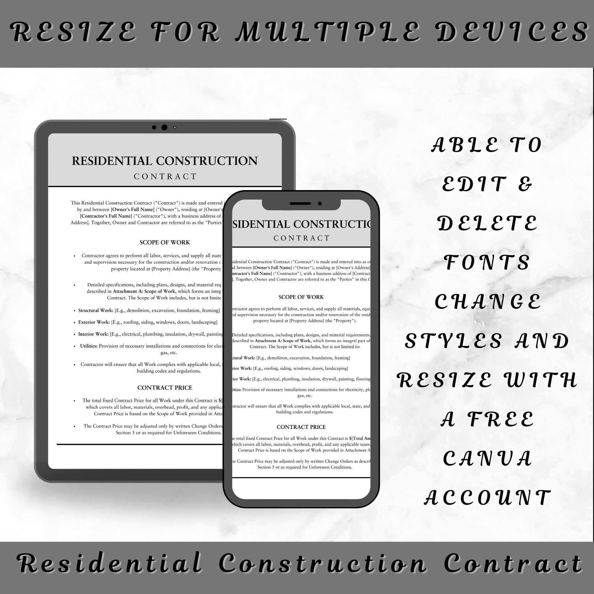 Residential Construction Contract Template | Customizable Contractor ...