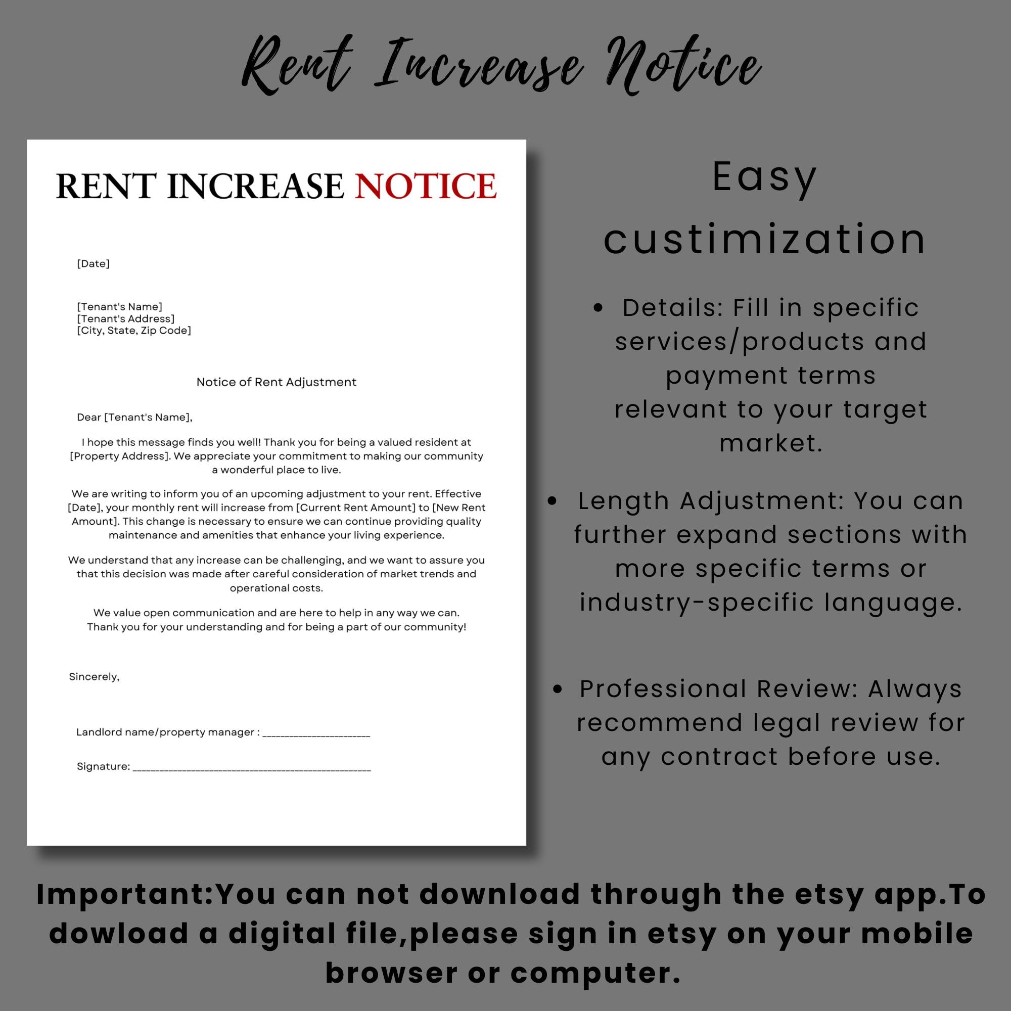Rent Increase Notice - Rent Increase Form - Editable Pdf - Instant ...