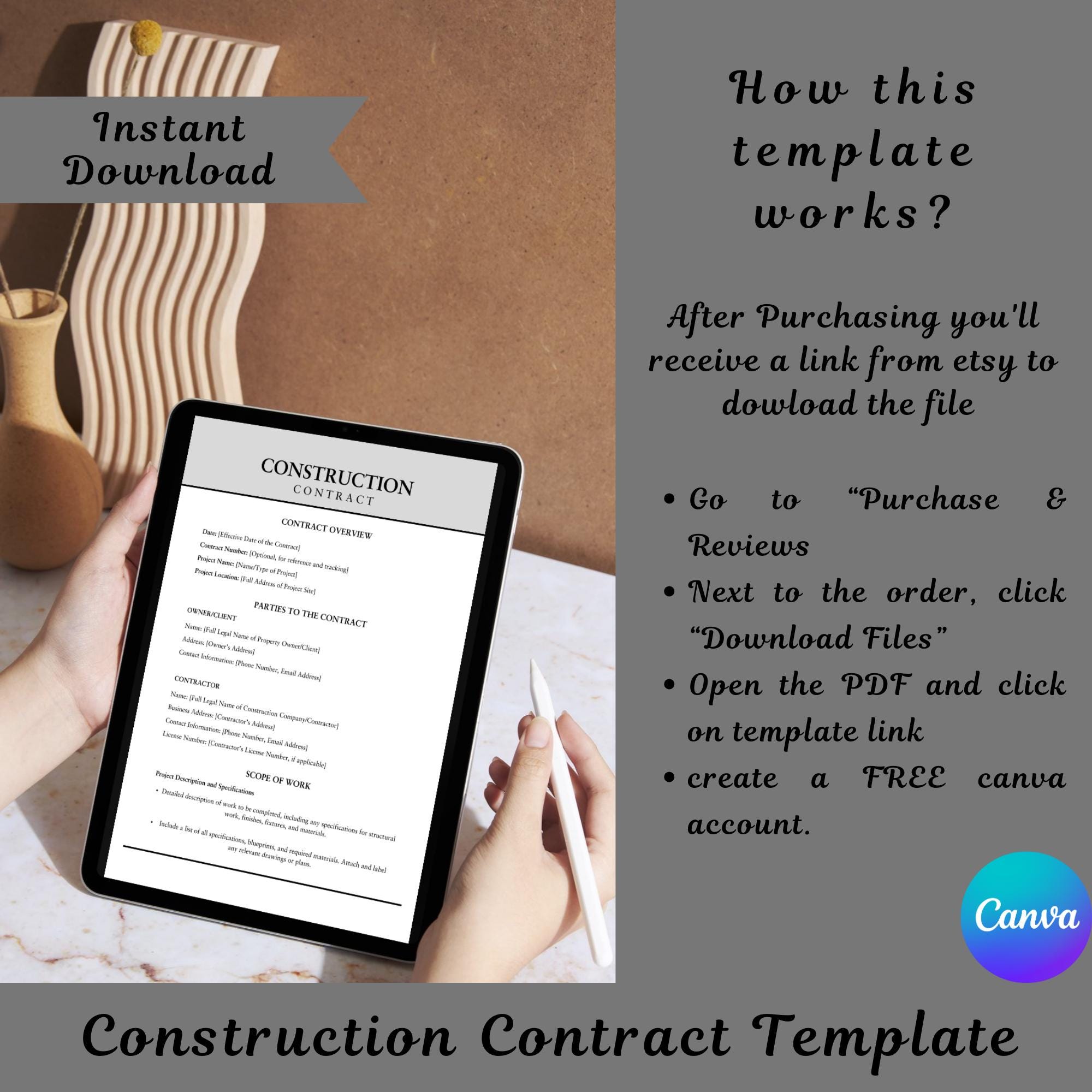 Construction Contract Template | Editable Professional Agreement ...
