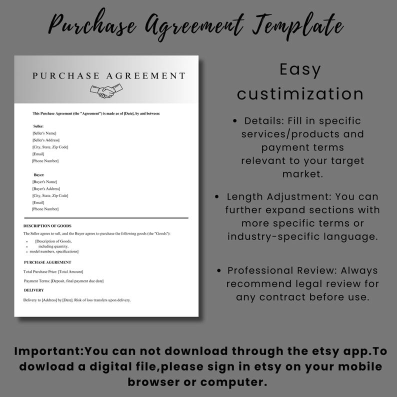 Editable Purchase Agreement Template: Business Sales Contract ...