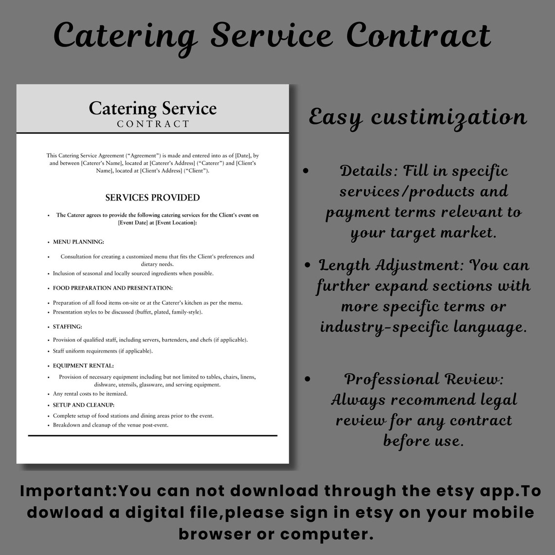 Catering Service Contract Template: Editable Agreement (canva) - Etsy