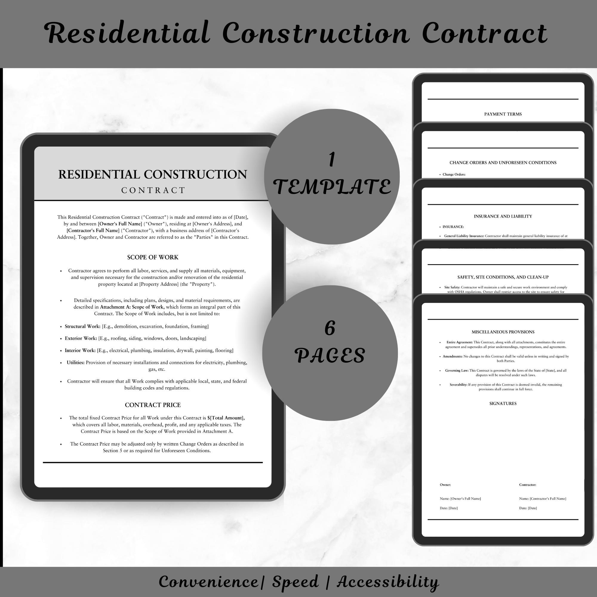 Residential Construction Contract Template Customizable Contractor ...