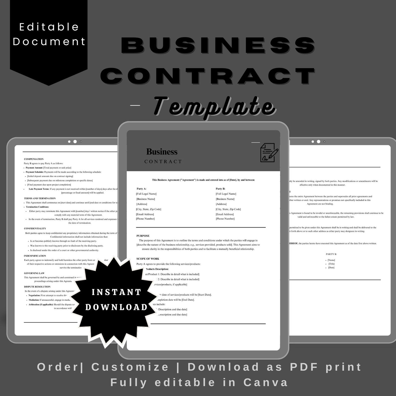 Editable Business Contract Template: Canva Employee & Partnership ...