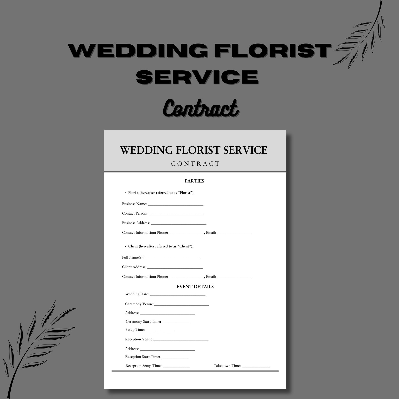 Customizable Wedding Florist Contract Template | Editable Florist ...