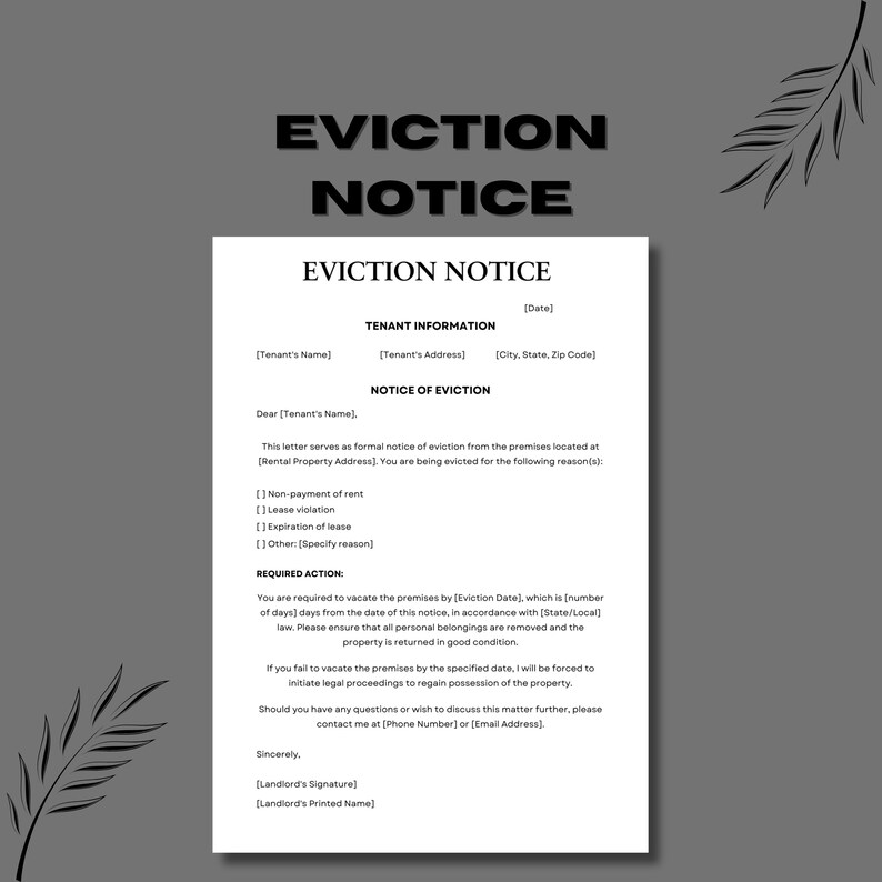 Eviction Notice Template | Printable Notice to Vacate Template | Lease ...