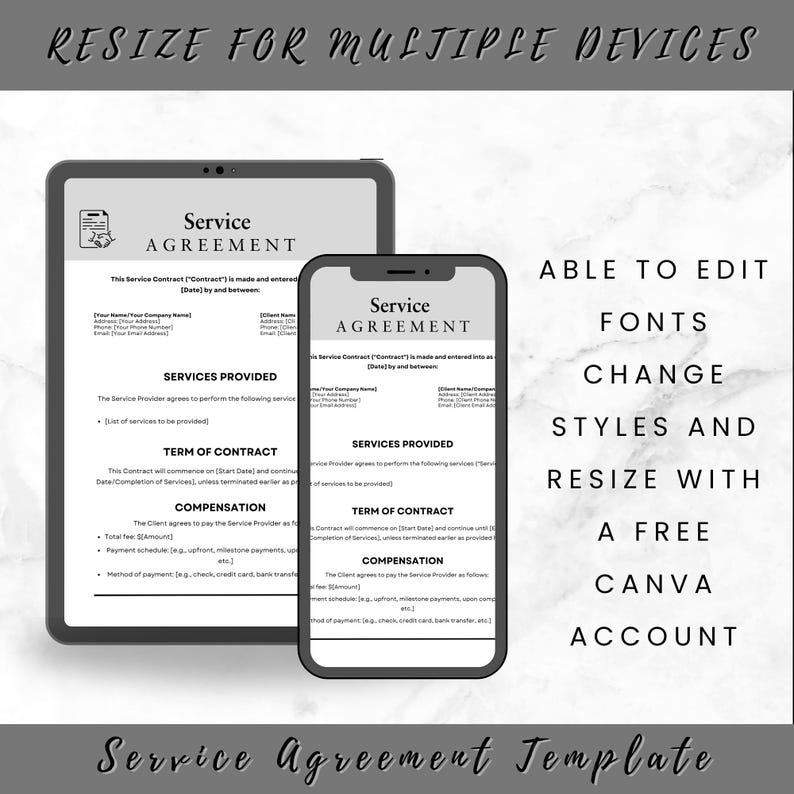 Editable Service Agreement Template: Instant Download (printable) - Etsy