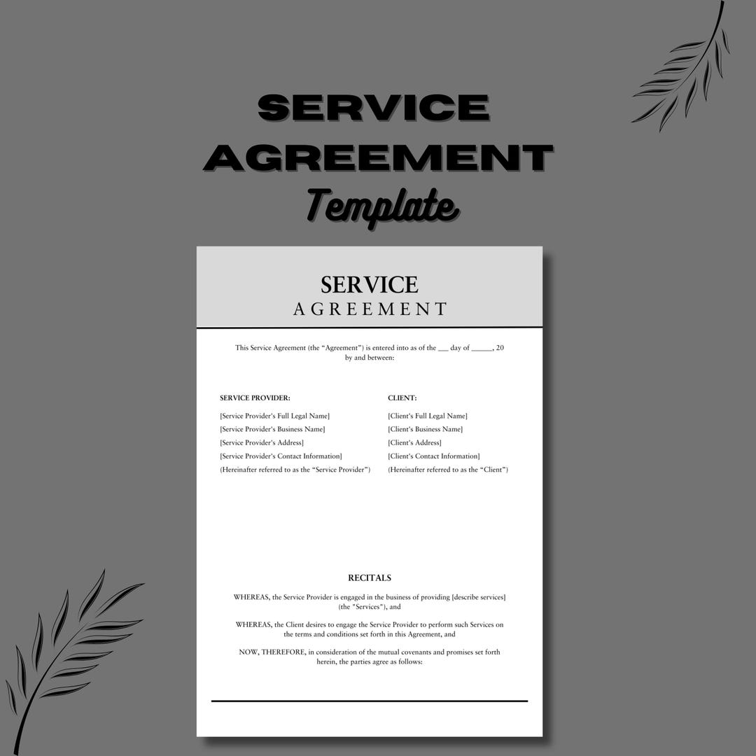 Customizable Service Agreement Template: Legal Contract (PDF, DOCX) - Etsy