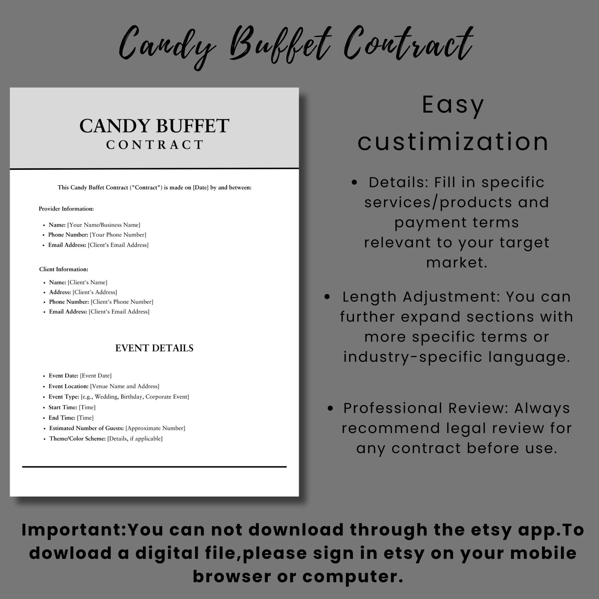 Candy Buffet Contract,dessert Table Service Agreement,party Event ...