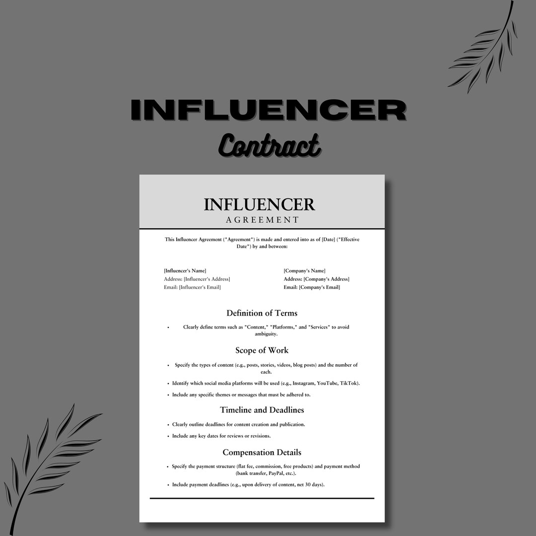 Influencer Contract , Contract Agreement, Influencer Contract Template ...