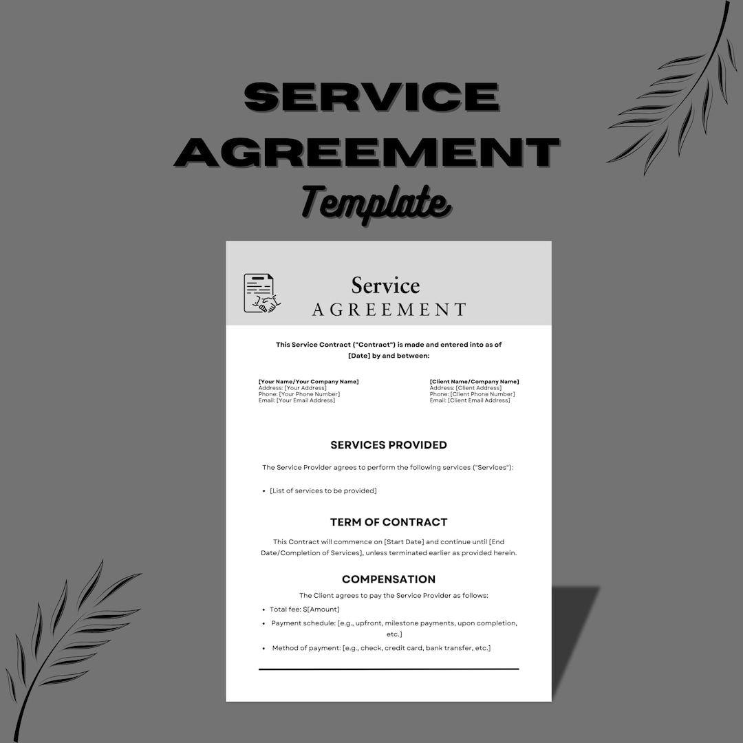 Editable Service Agreement Template: Instant Download (printable) - Etsy