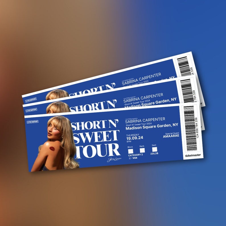 Physical Ticket Sabrina Carpenter, Short N' Sweet Tour personalized ...
