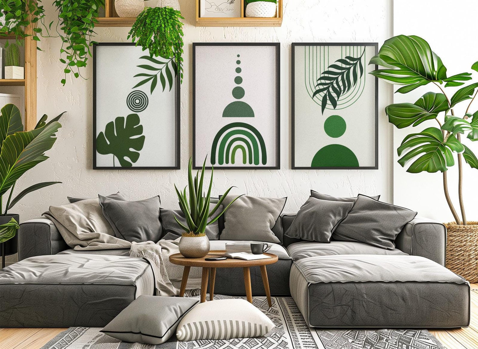 Boho Green Wall Art Gallery Wall Set, Mid Century Modern Prints, Boho ...