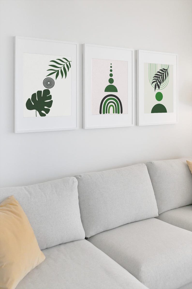 Boho Green Wall Art Gallery Wall Set, Mid Century Modern Prints, Boho ...
