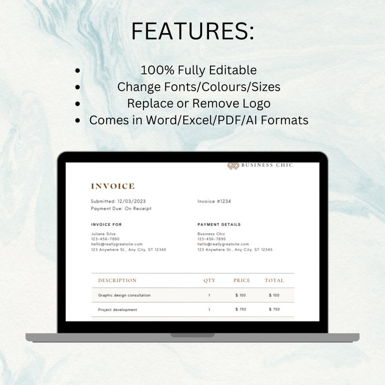 Invoice Template Pdf/excel/word. Minimalist Small Business Invoice ...