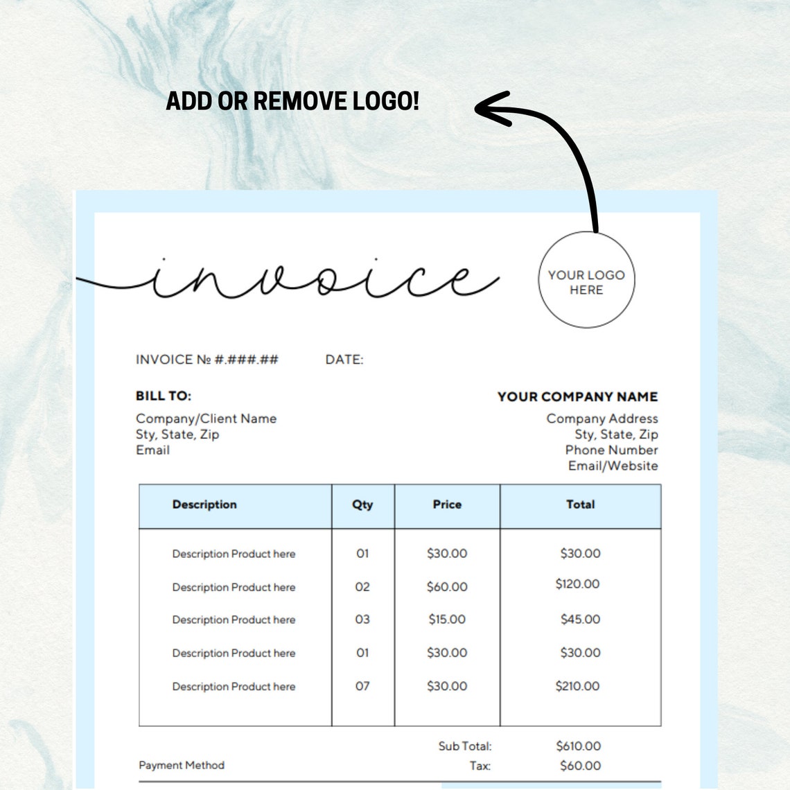 Invoice Template Pdf/word. Minimalistic Small Business Invoice ,invoice ...