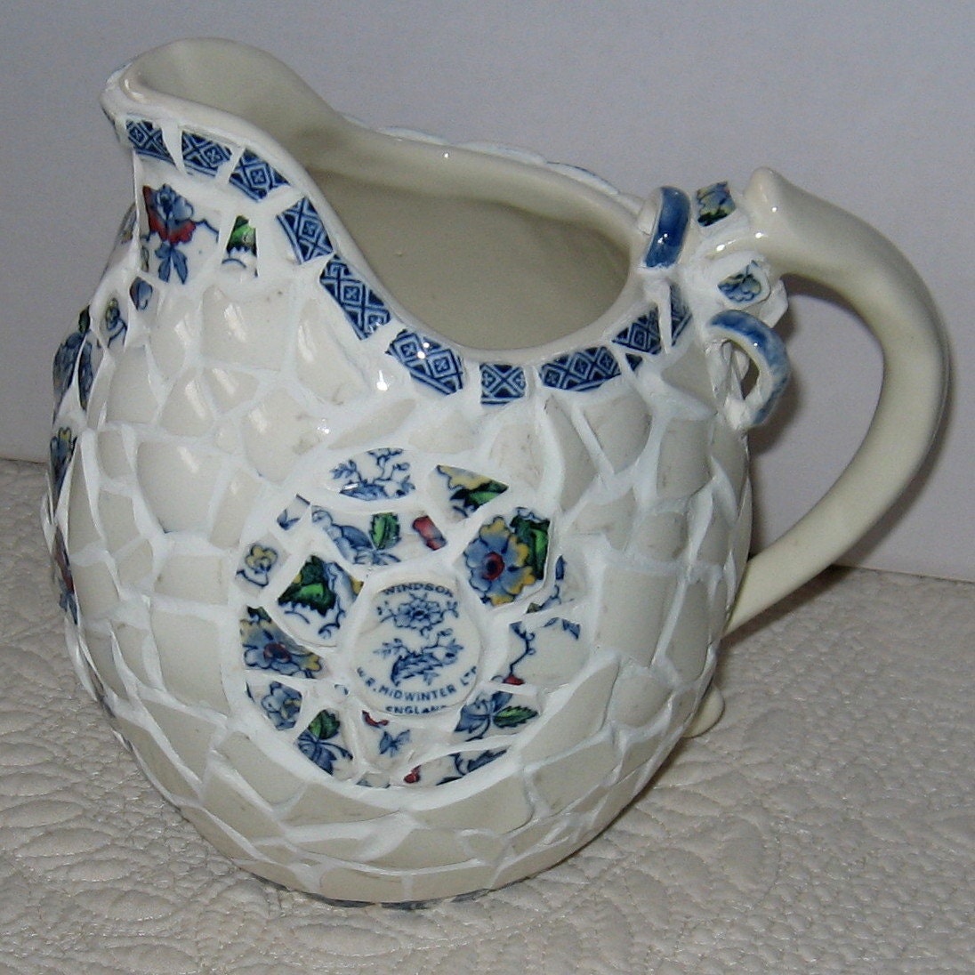 Vintage Broken China Ceramic Shards Mosaic Pitcher, Beautiful "windsor ...