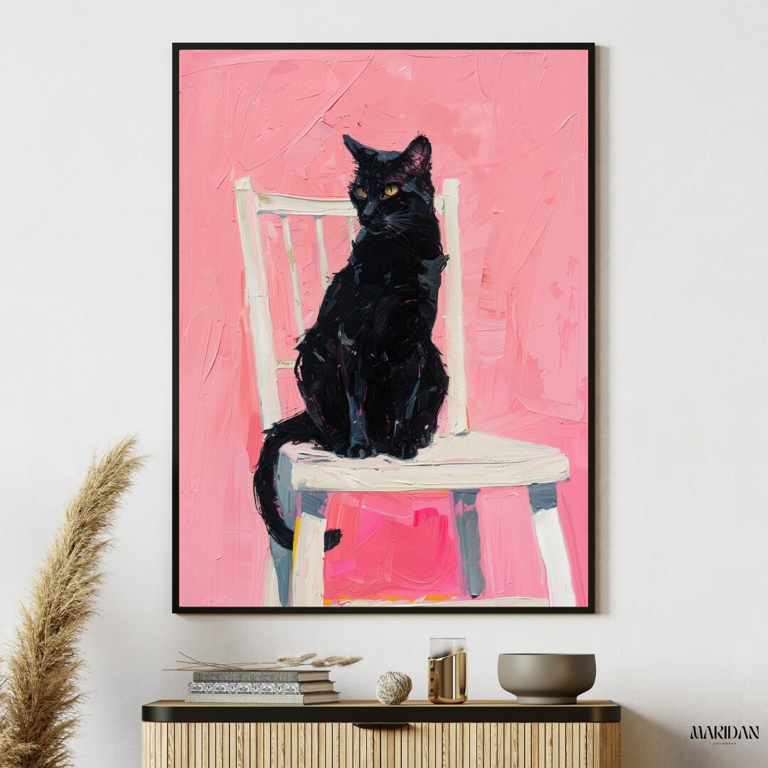 Black Cat, Oil Painting, Frontal Portrait, Cute Cat, Modern Art, Home ...