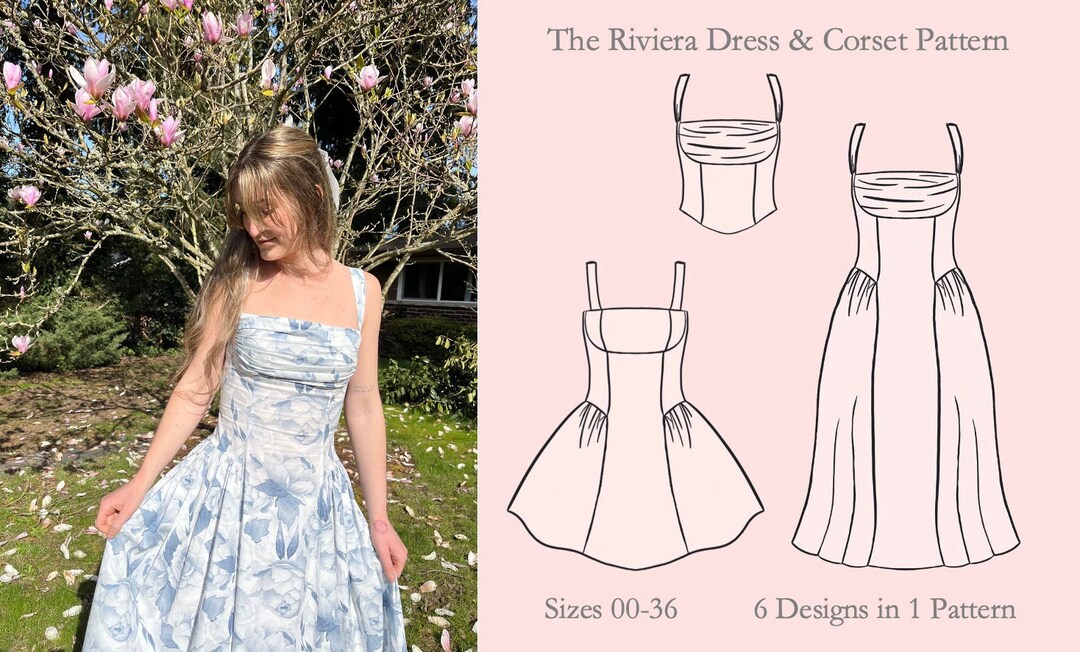 Riviera Dress & Corset PDF Pattern, Sizes 00-36, Intermediate Sewing ...