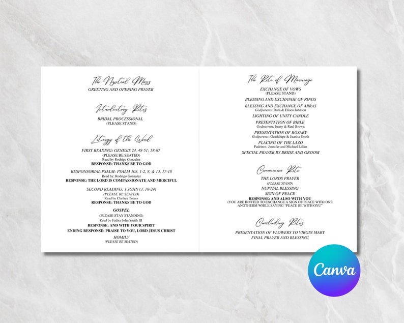 Catholic Wedding Program Template, Program for Catholic Wedding ...