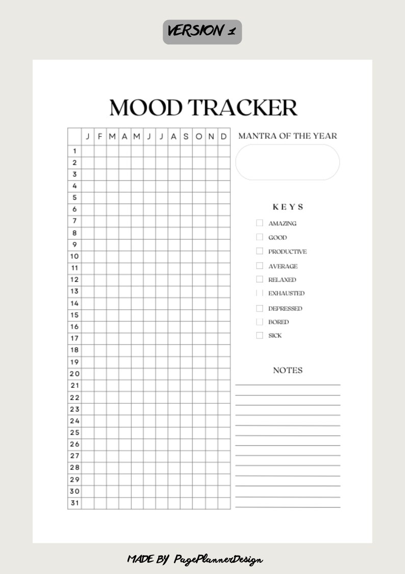 Mood Tracker Printable, A Year in Pixels, Mood Journal, Emotion Tracker ...