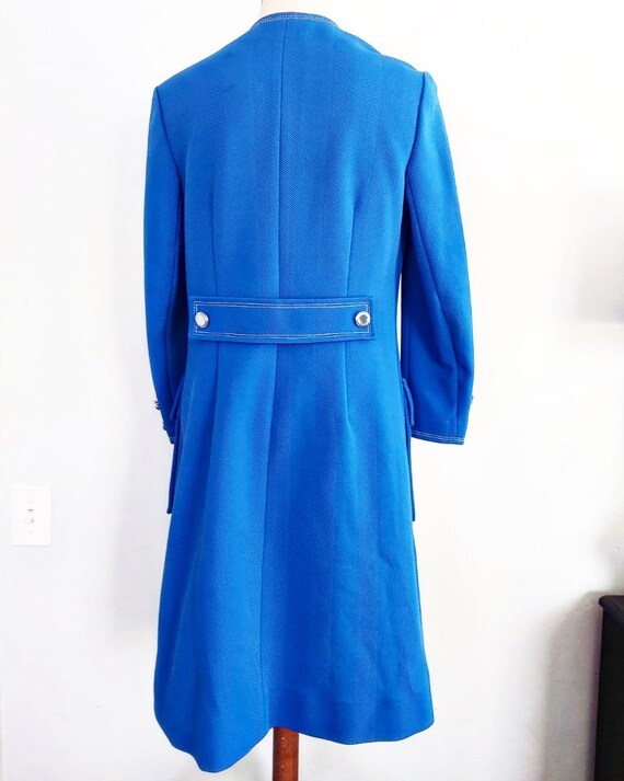 Bright Blue 1960s Chevron Pattern Overcoat - Gem