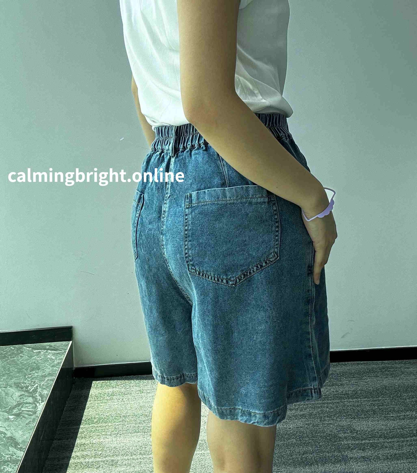 Super Soft Denim Shorts Women, Denim Shorts With Elastic Waist, Casual ...