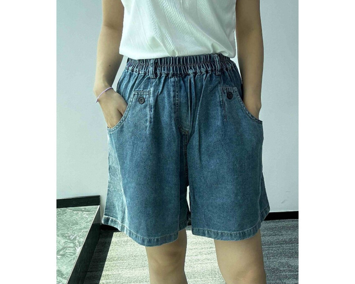 Super Soft Denim Shorts Women, Denim Shorts With Elastic Waist, Casual ...