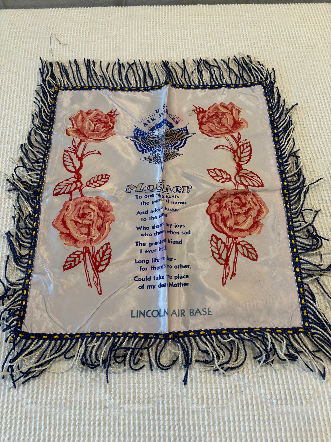 Vintage WWII Souvenir US Air Forces, Lincoln Air Base, Mother Pillow ...
