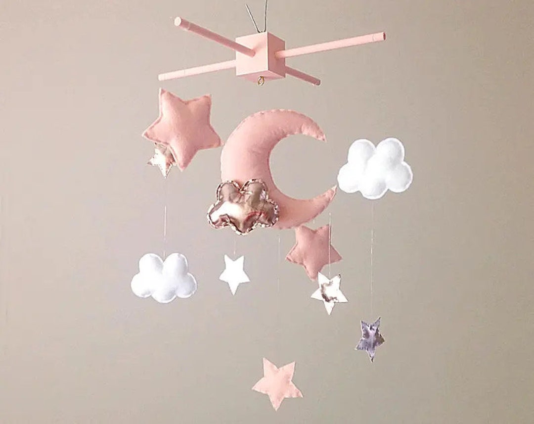 Moon Baby Mobile Stars Cot Mobile Blush Pink Crib Mobile Rose Gold ...