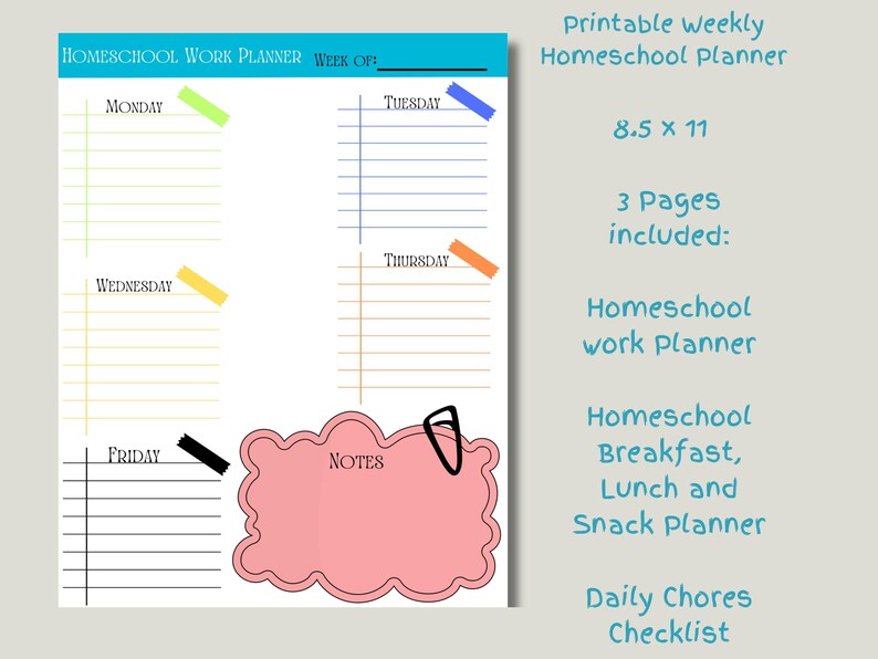 Weekly Printable Homeschool Planner Weekly Meal Planner for Kids Weekly ...