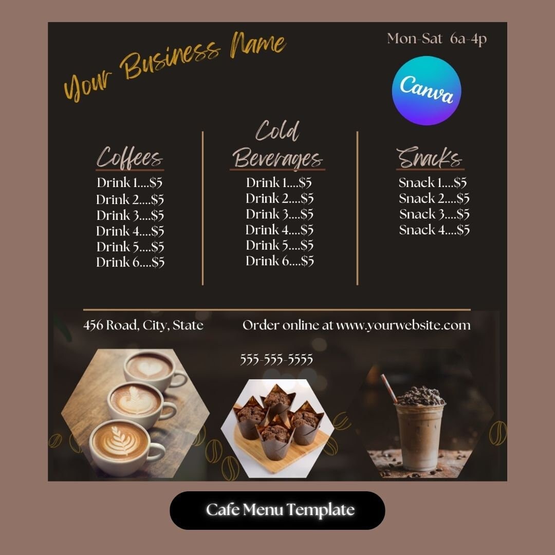 Cafe Menu Template Editable Restaurant Menu Printable Menu Social Media ...