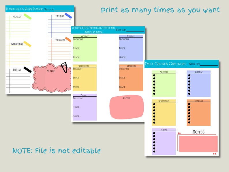 Weekly Printable Homeschool Planner Weekly Meal Planner for Kids Weekly ...